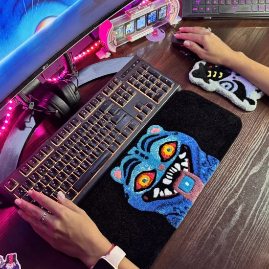 Neon Idol Demon Keyboard Rug – Hand-Tufted Desk Mat