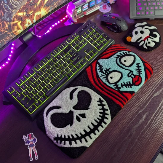 Romantic Skeleton Couple Fluffy Keyboard Rug - Handmade Keyboard Decor