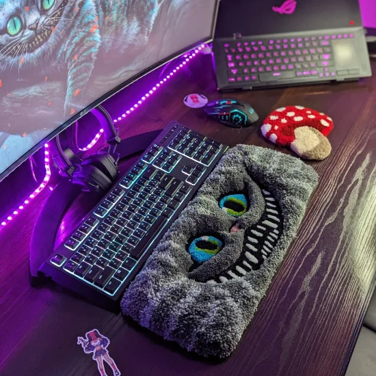Cheshire Cat Keyboard Rug - Magical Desk Decor with Mushroom