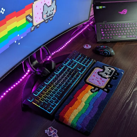 Rainbow Cat Keyboard Rug - Handcrafted Acrylic | Colorful Desk Accessory