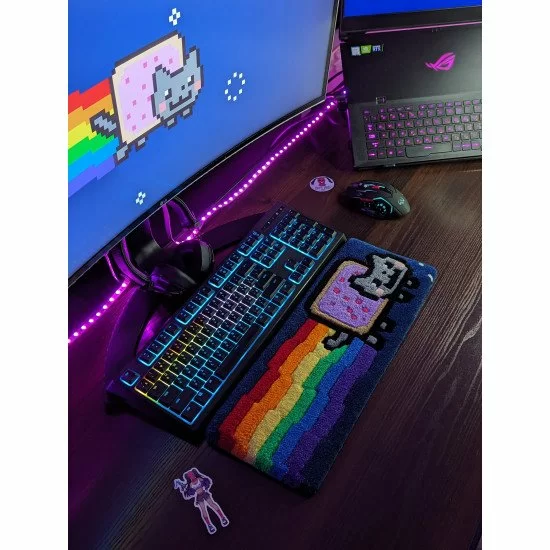 Rainbow Cat Keyboard Rug - Handcrafted Acrylic | Colorful Desk Accessory