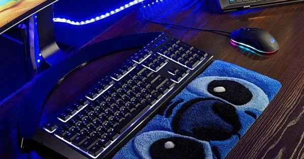 Quirky Blue Character Keyboard Rug - Cute Desk Decor