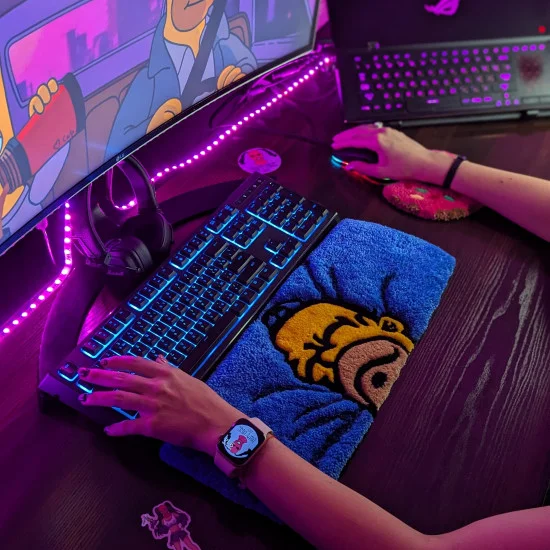 Sleeping Cartoon Keyboard Rug - Cozy Desk Decor with Donut